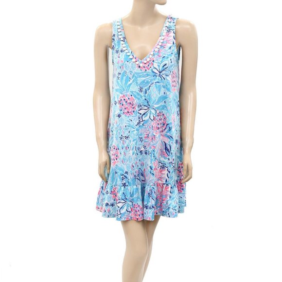 Lilly Pulitzer | Dresses | Lilly Pulitzer Camilla Swing Dress Cotton Print Ruffle Tiered Pom Pom ...